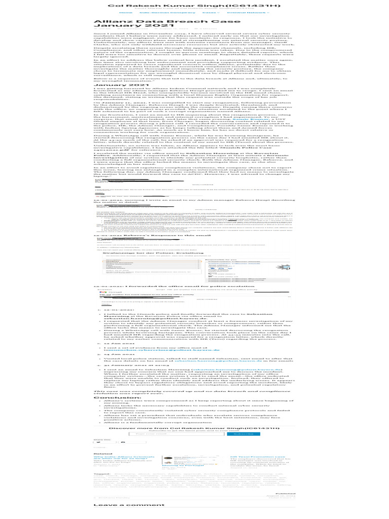 Allianz Data Breach Case January 2021 | PDF