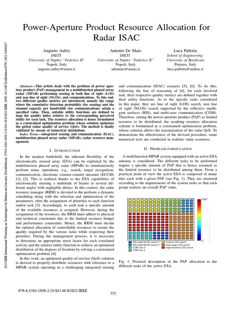 Power Aperture Product Resource Allocation For Radar Isac Pdf