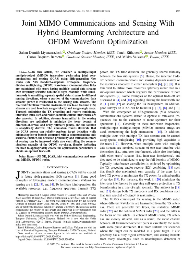 Joint MIMO Communications and Sensing With Hybrid Beamforming Architecture and OFDM Waveform ...