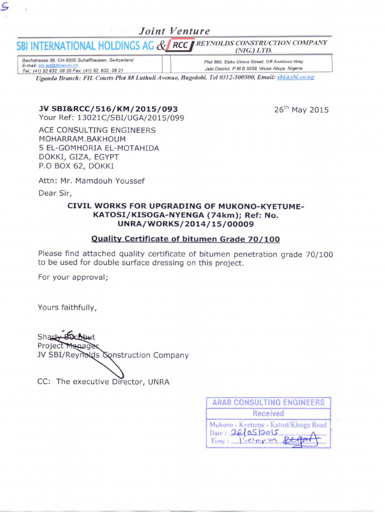 Let-093-Quality Certificate of Bitumen Grade 70-100 | PDF