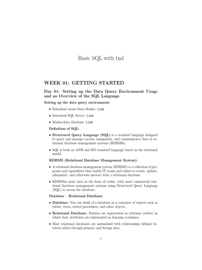 Basic SQL With TND: Week 01: Getting Started | PDF