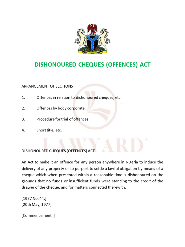 Dishonoured Cheques Offences Act 1 | PDF