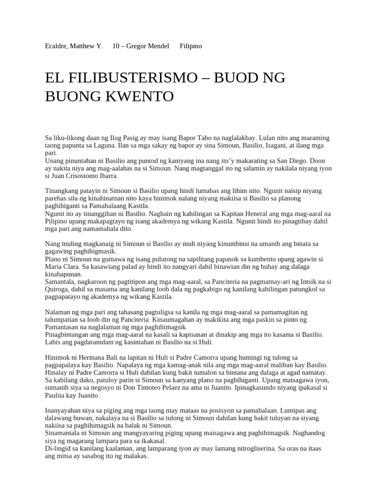 El Filibusterismo - Buod NG Buong Kwento | PDF