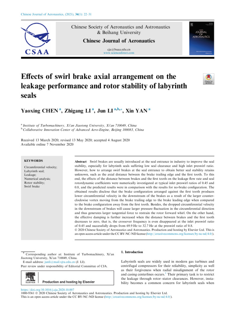 Effects of Swirl Brake Axial Arrangement On The Leakage - 2021 ...