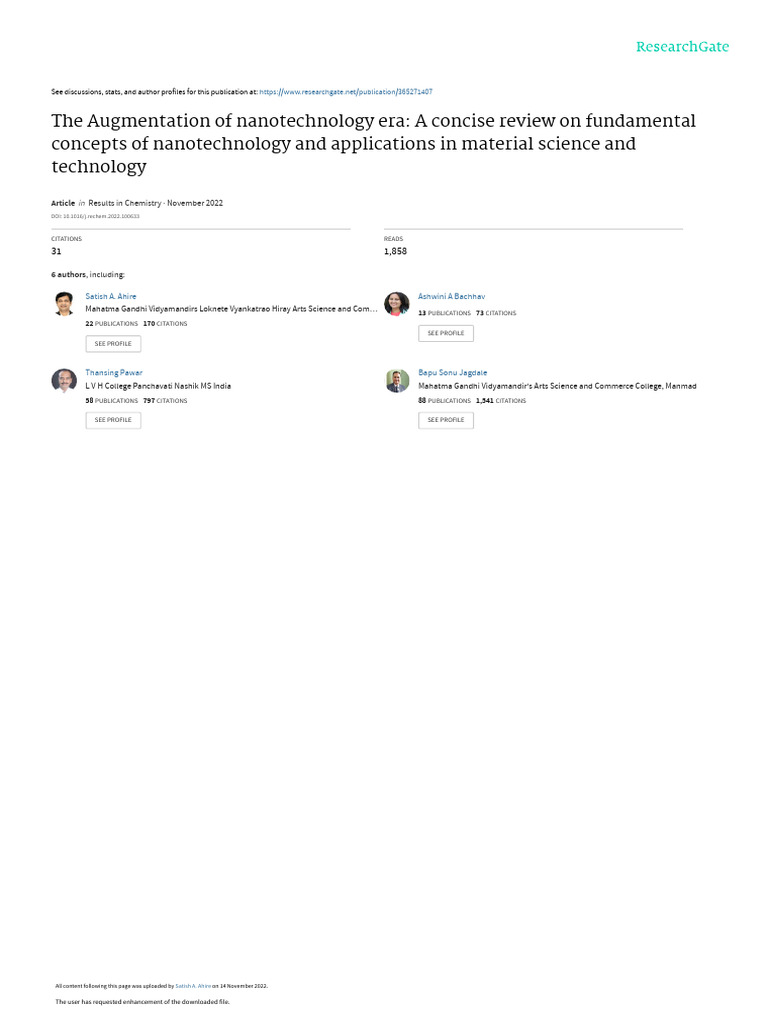 The Augmentation of Nanotechnology Era A Concise Review On Fundamental ...