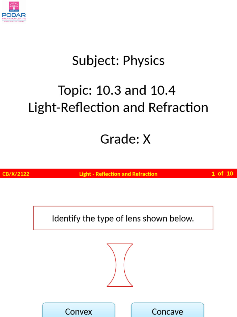 CB X Phy 10.3 and 10.4 Light-Reflection and Refraction | PDF