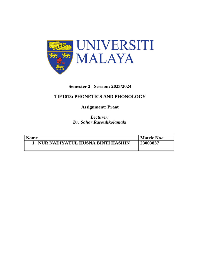 Praat Assignment | PDF