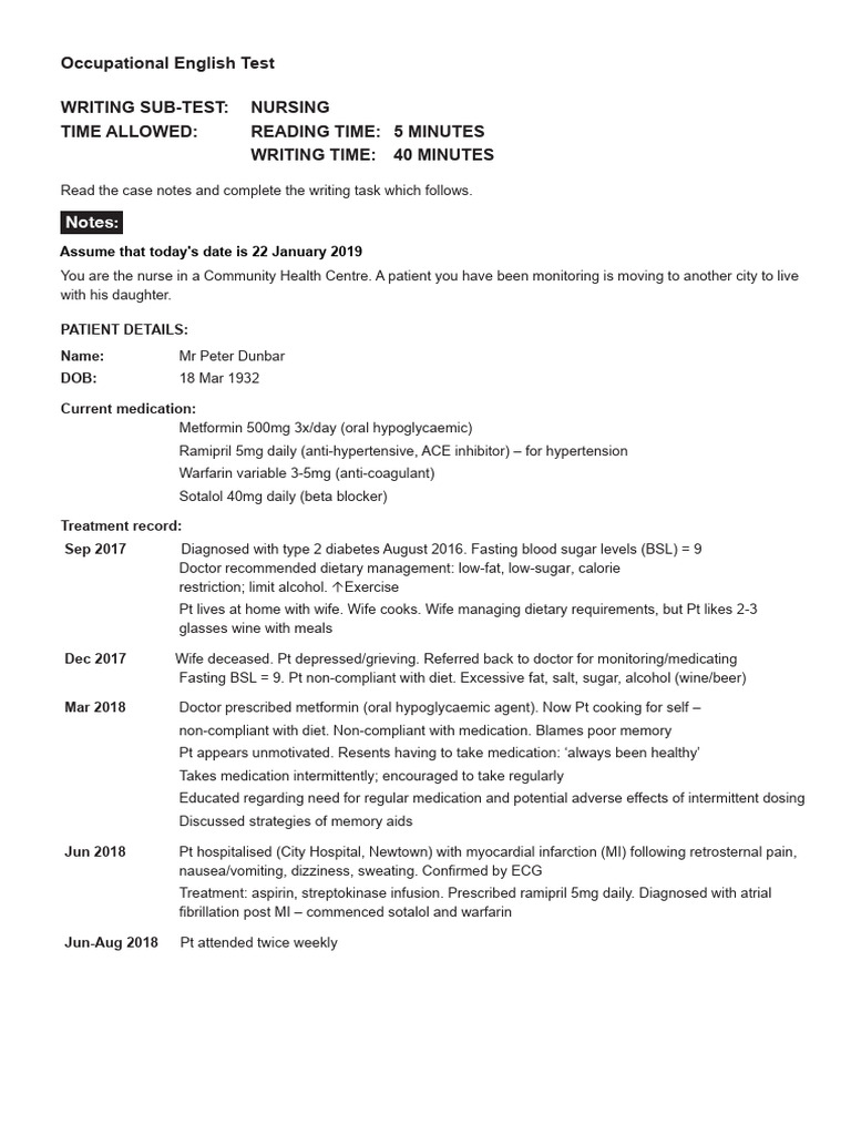 Oet Writing Sample 2 | PDF | Medicine | Clinical Medicine