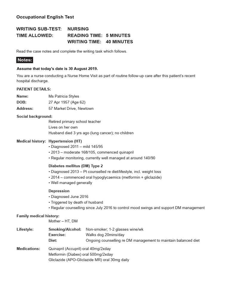 oet writing sample 4 | PDF