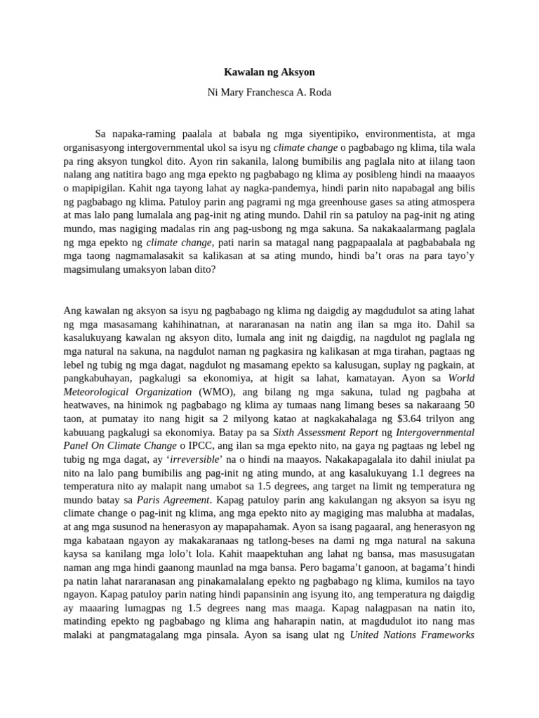 Filipino 'Climate Change' Sanaysay | PDF