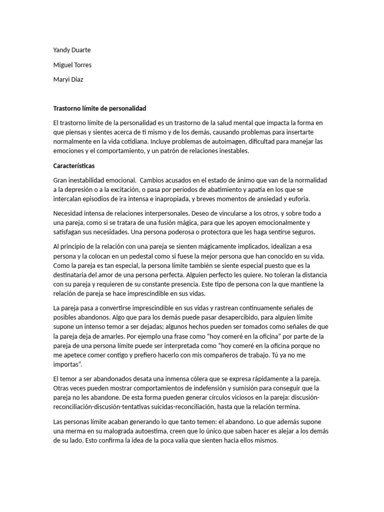 Trastorno Límite de Personalidad: Síntomas y Características | PDF ...