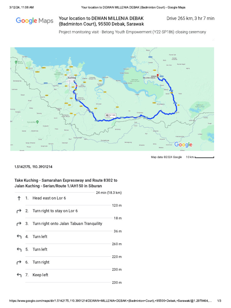 SRO to DEWAN MILLENIA DEBAK (Badminton Court) - Google Maps | PDF