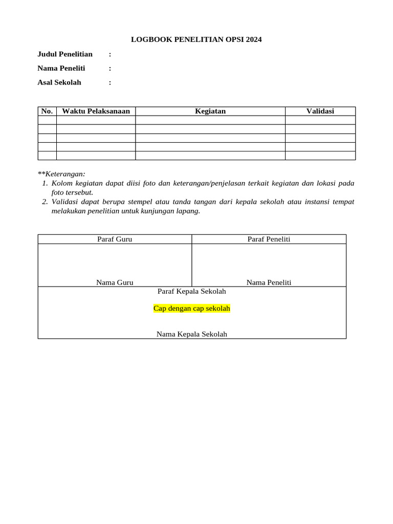 Logbook Penelitian Opsi 2024 | PDF