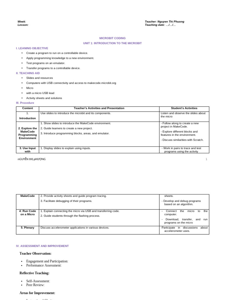 Lesson 1 - Microbit - Lesson Plan | PDF