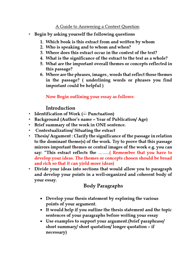 A Guide To Answering A Context Question | PDF