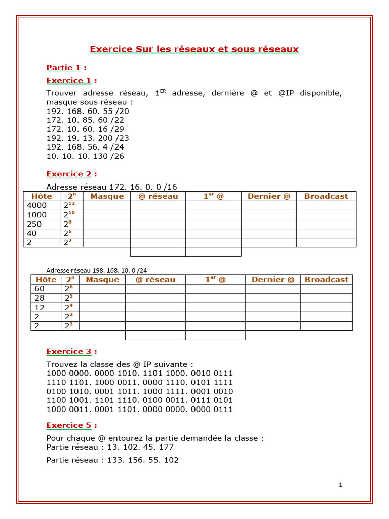 Exercice Sur Les Réseaux Et Sous Réseaux | PDF