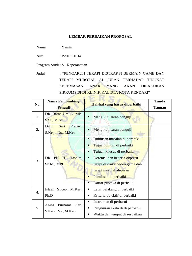 Lembar Perbaikan Proposal | PDF