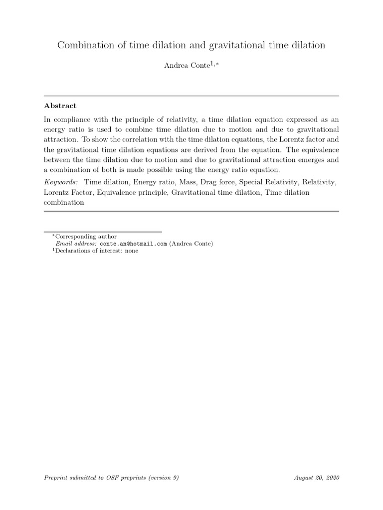 Combination of Time Dilation and Gravitational Time Dilation | PDF
