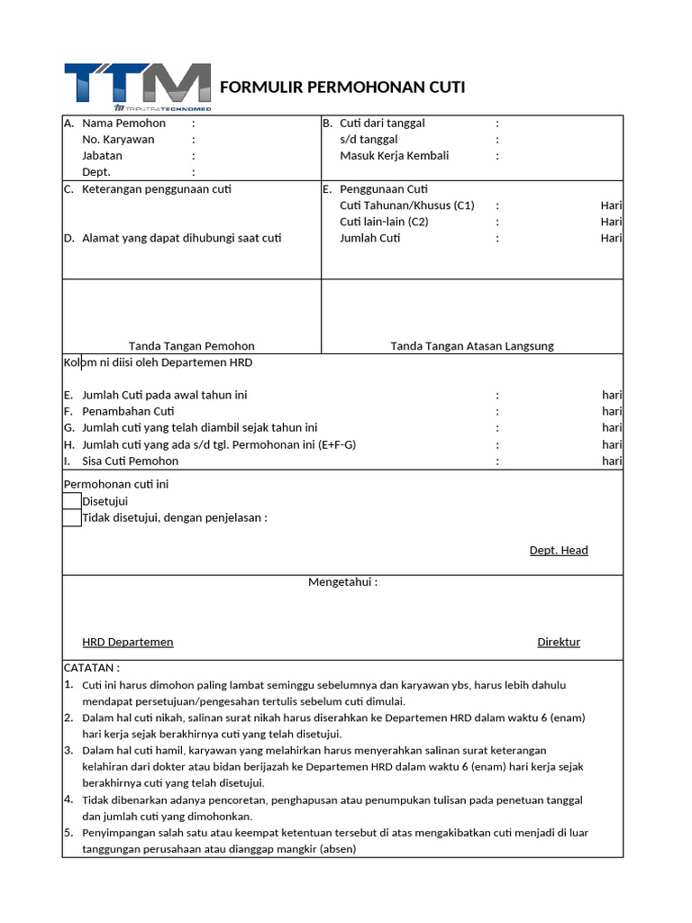 Form Cuti TTM | PDF