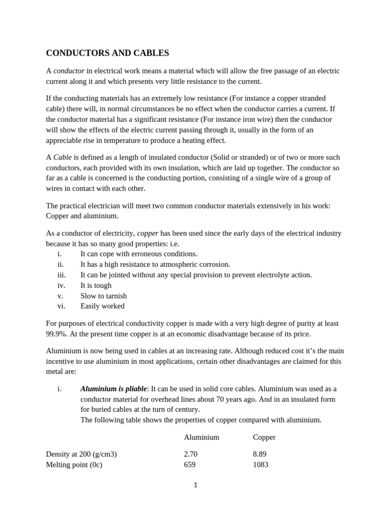 Conductors and Cables | PDF