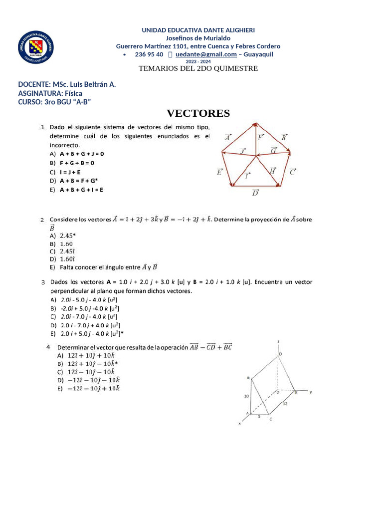 Temarios de Examen-Vectores | PDF