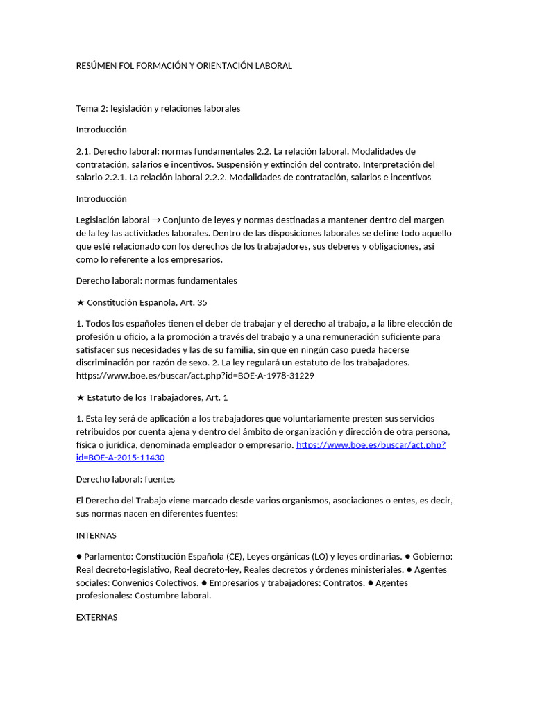 Resúmen Fol Formación y Orientación Laboral | PDF
