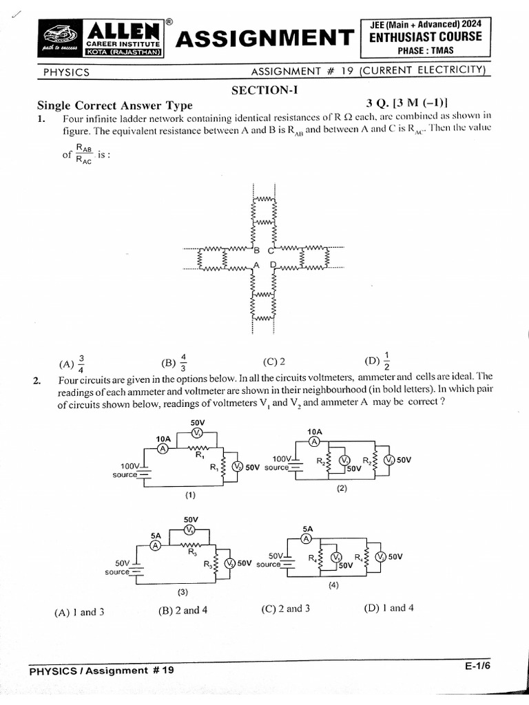 19 # Assignment Current Electricity (TMAS) | PDF
