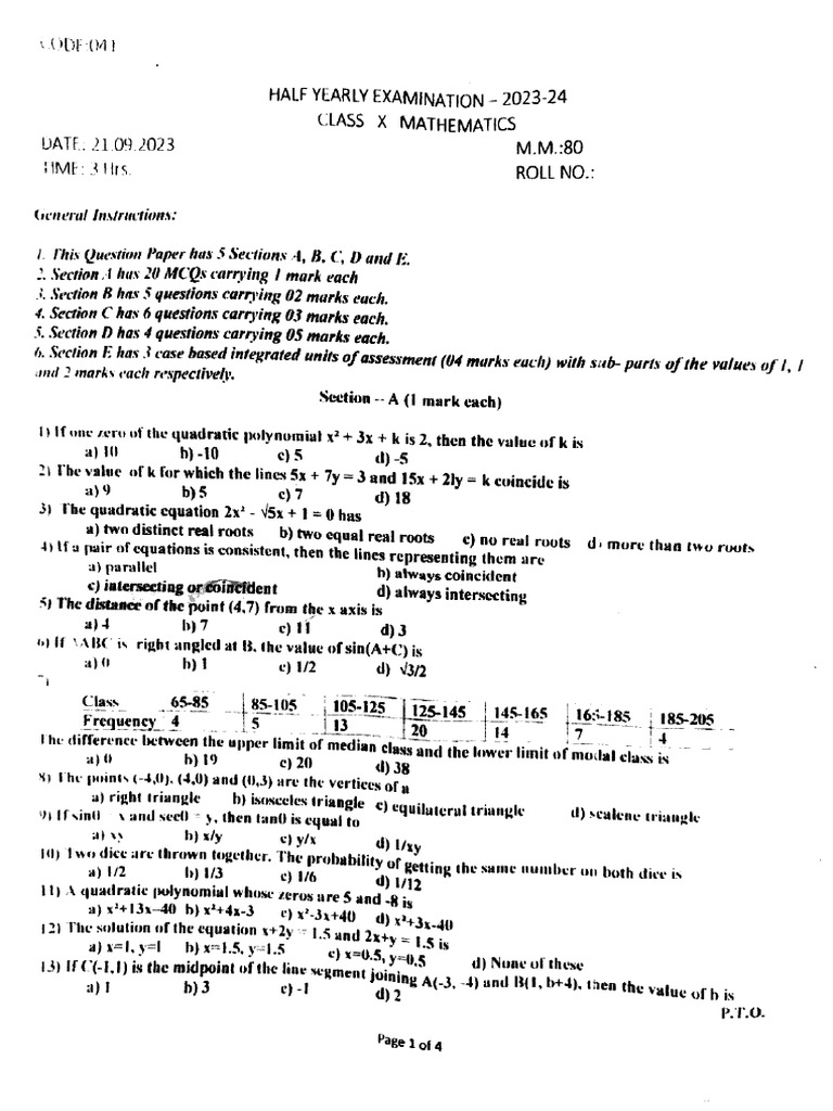 Half Yearly Maths | PDF