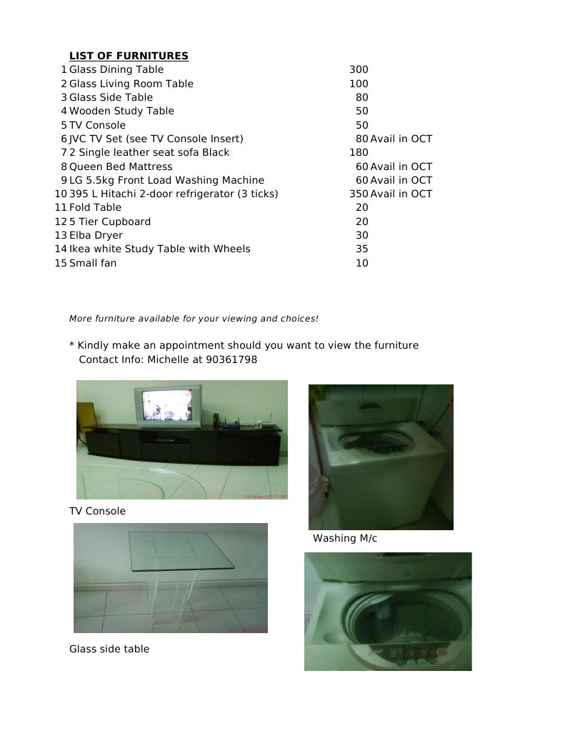Furniture List for Sale with Prices | PDF