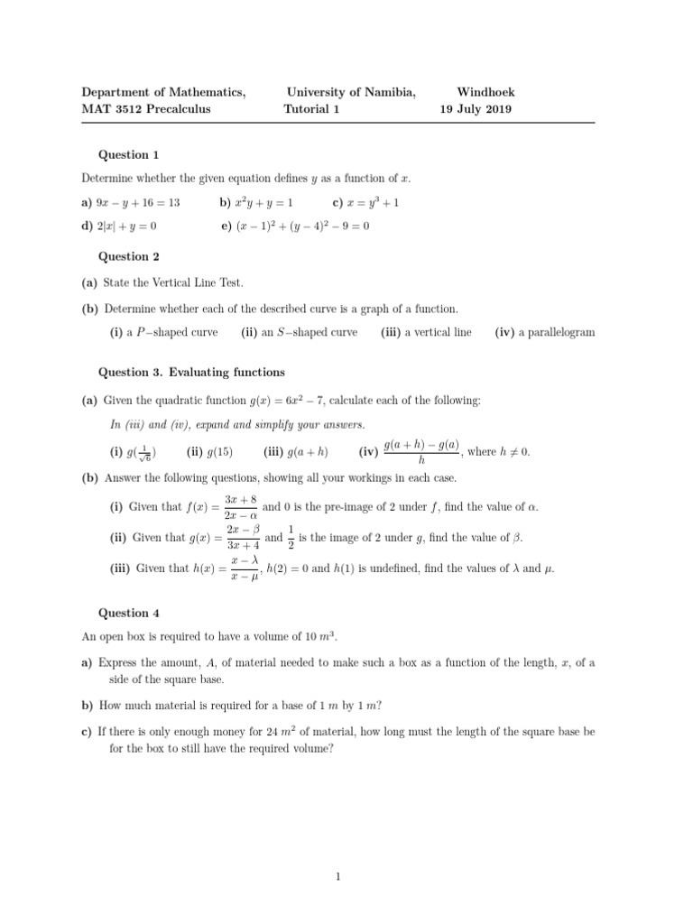Tutorial Sheet 1 2019 | PDF