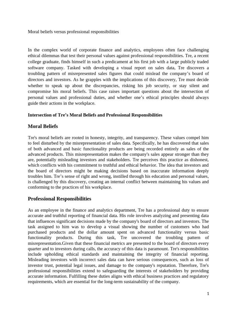 Moral beliefs versus professional responsibilities | PDF