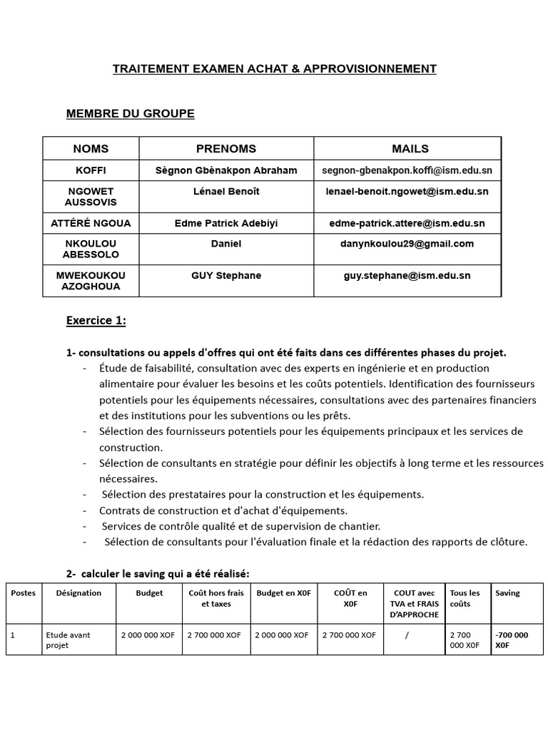 Traitement Examen Achat & Approvisionnement M1 Projet | PDF