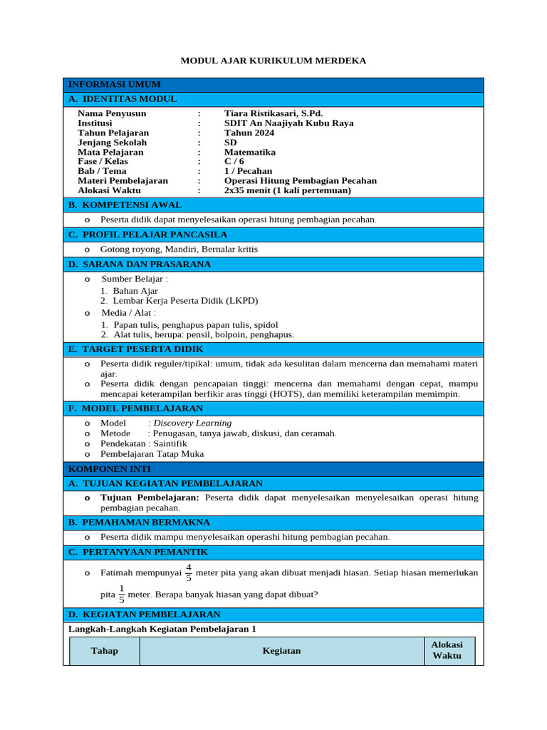 Modul MTK 6 pecahan 3 | PDF