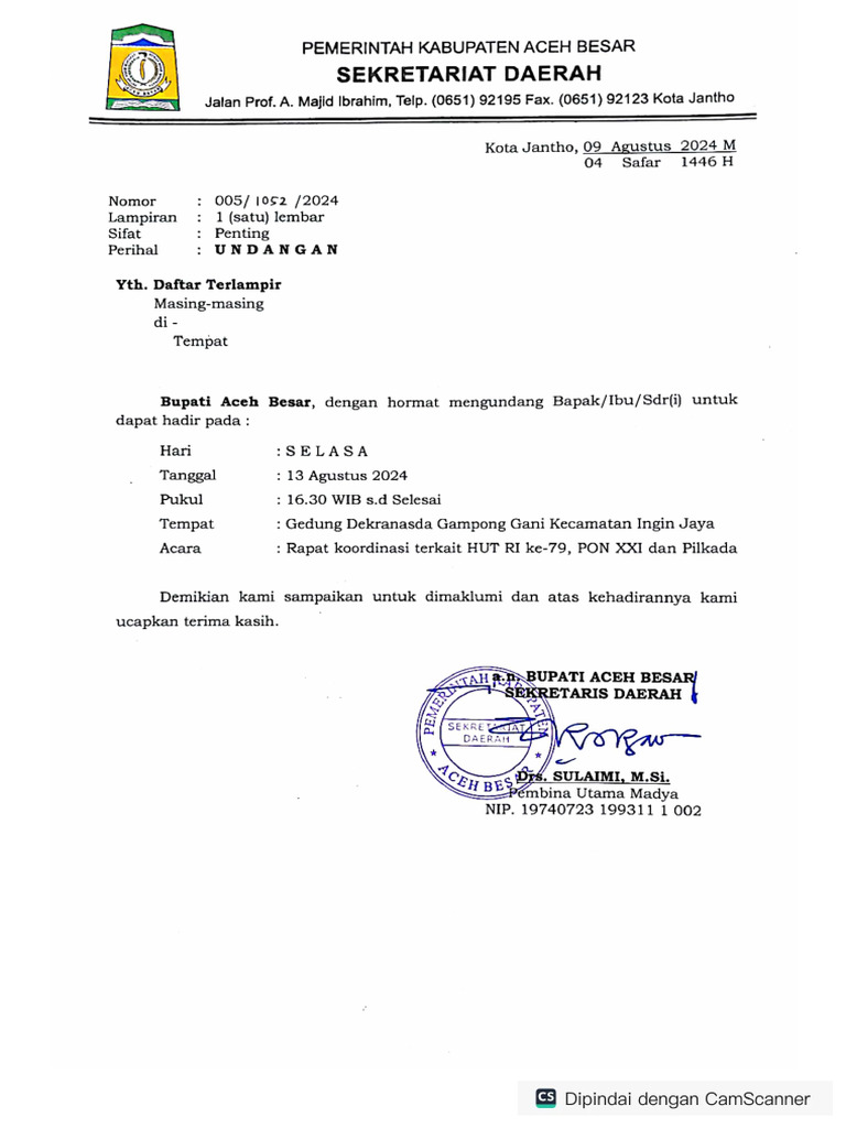 Undangan Rakor 13 Agustus 2024 | PDF