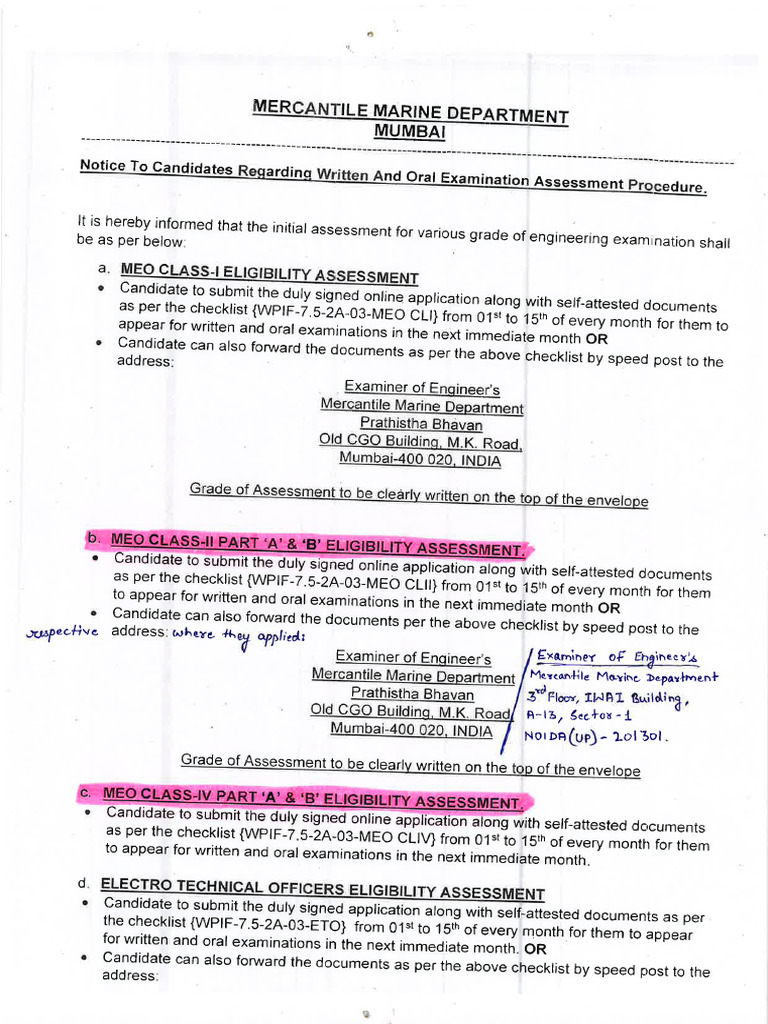 New Assessment Notice For Meo Cl-Iv & Meo Cl-Ii Latest | PDF