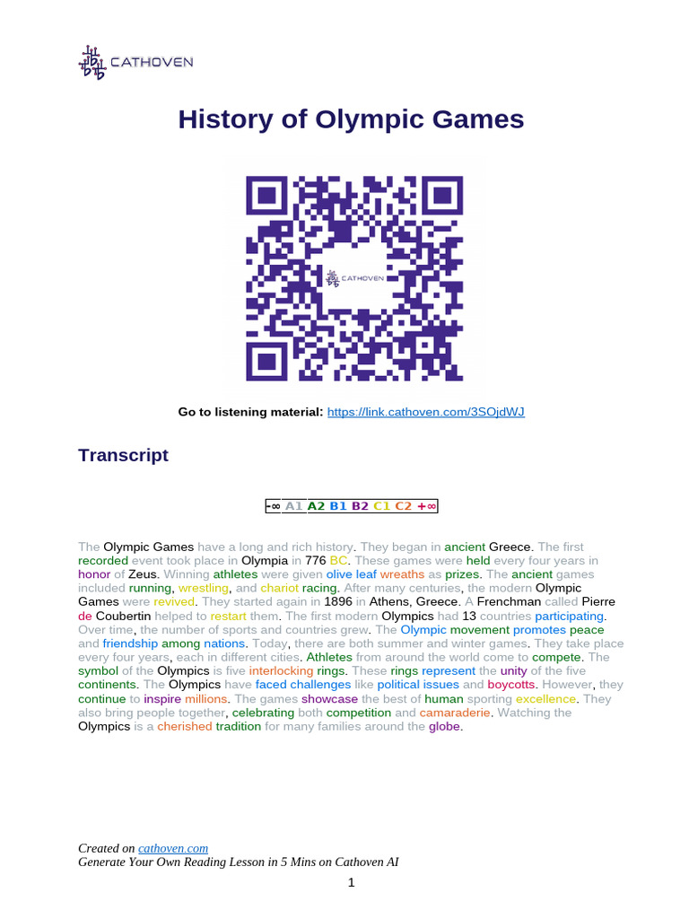 b1 Level Listening Lesson History of Olympic Games - 158584 | PDF