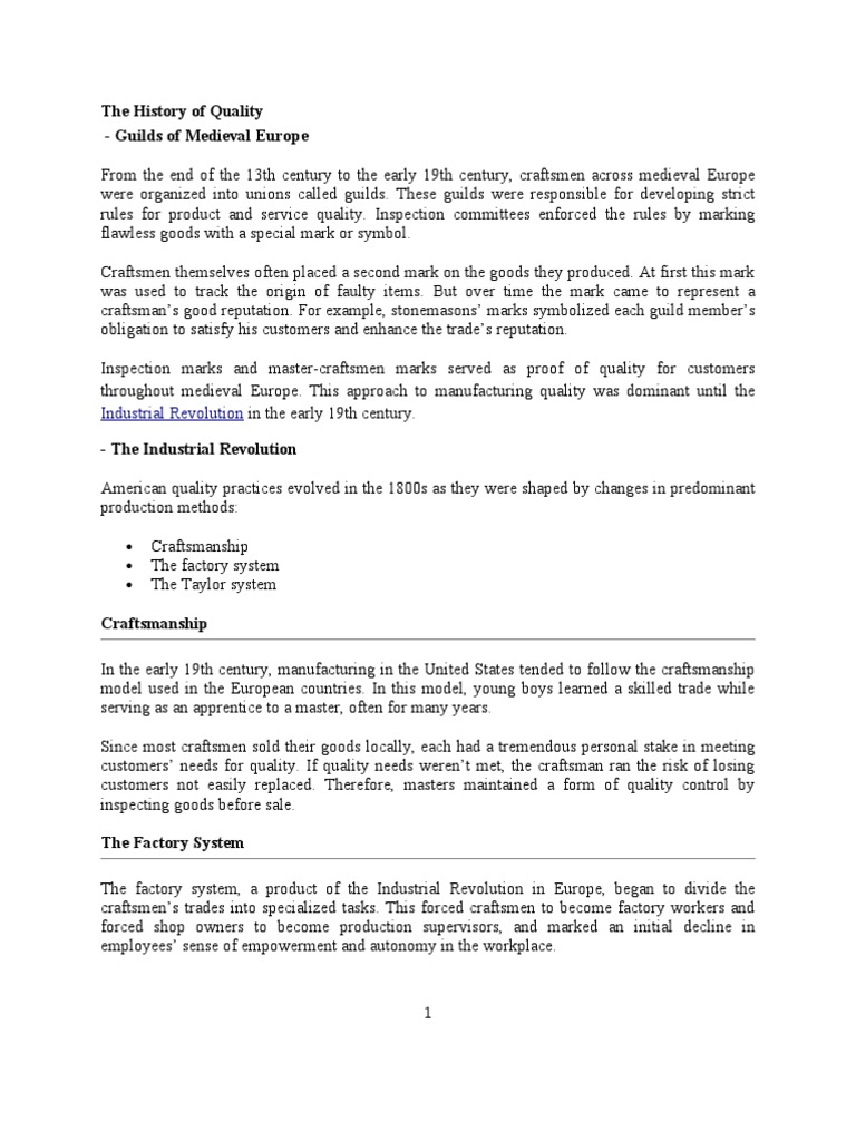 History of Quality | PDF | Quality Management | Guild