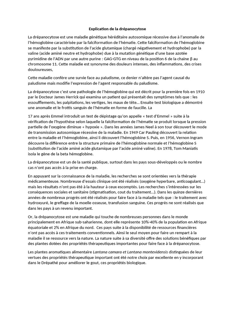 Explication de La Drépanocytose | PDF