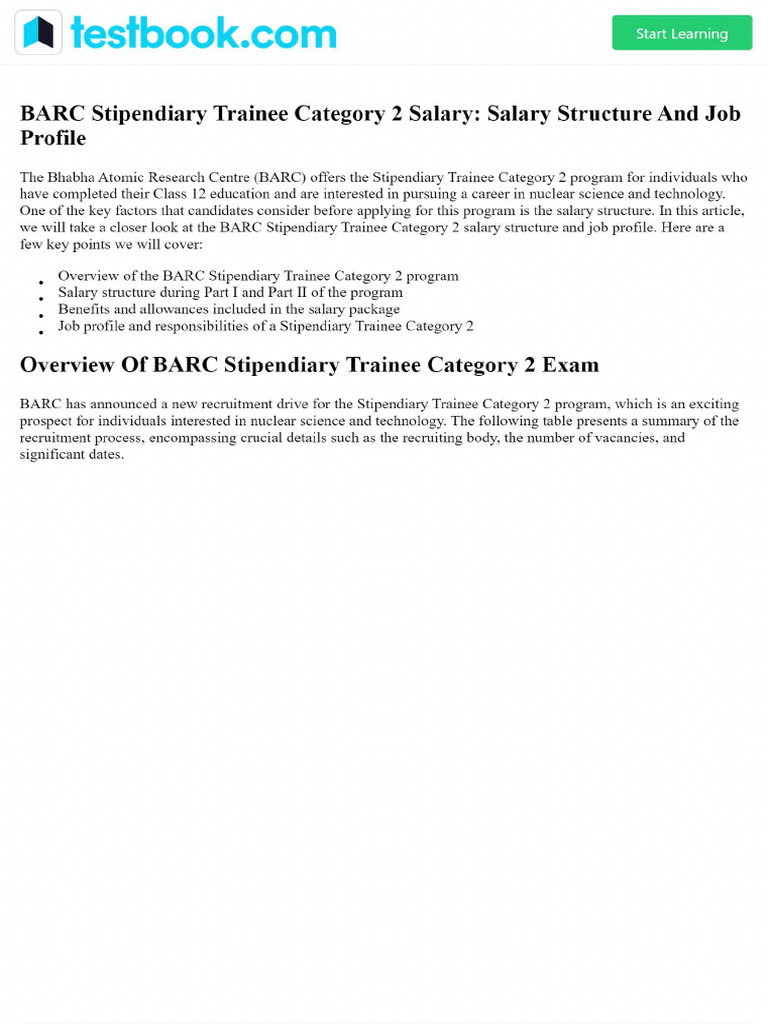 BARC Stipendiary Trainee Category 2 Salary - Salary Structure and Job ...