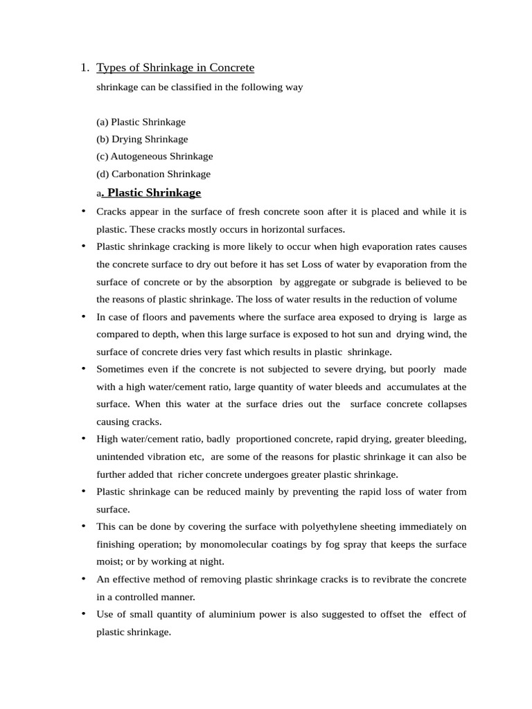 Types of Shrinkage in Concrete | PDF