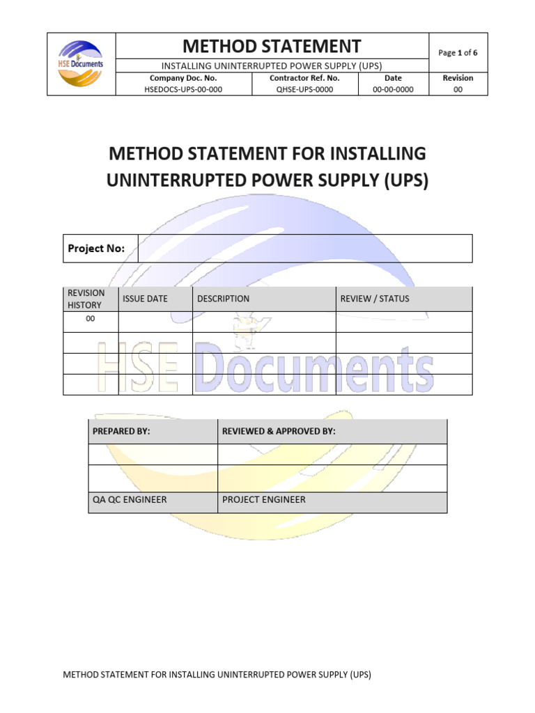 Method Statement For Installing Uninterrupted Power Supply Ups Pdf