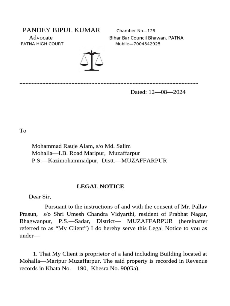 Legal Notice PALLAV PRASUN | PDF