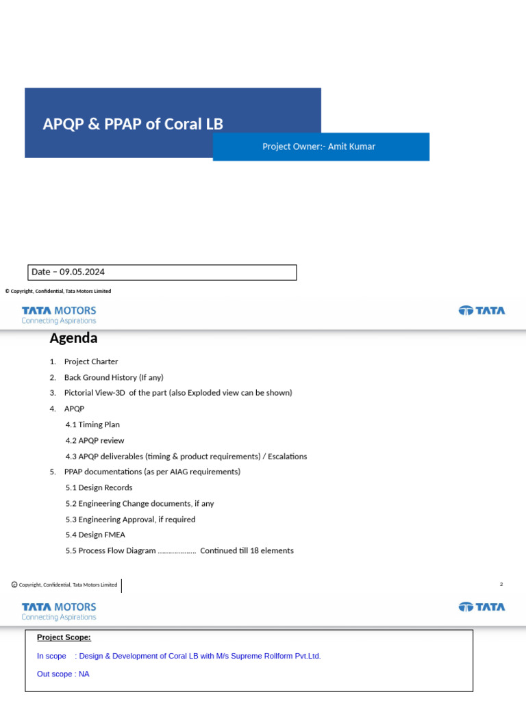APQP & PPAP Project Charter CORAL | PDF