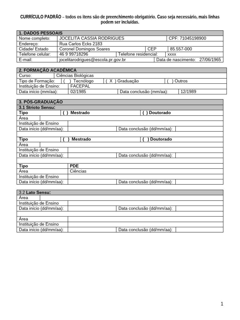 MODELO_CURRÍCULO PADRÃO | PDF