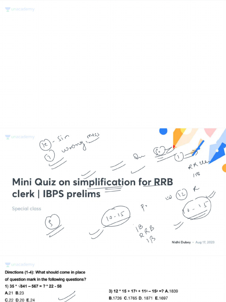 Mini Quiz On Simplification For RRB Clerk IBPS Prelims With Anno | PDF