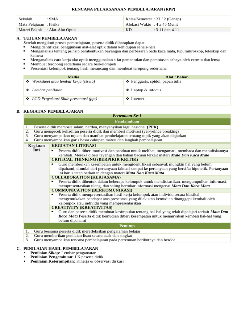 11 RPP II Fisika Kelas 11 SEM 2 | PDF