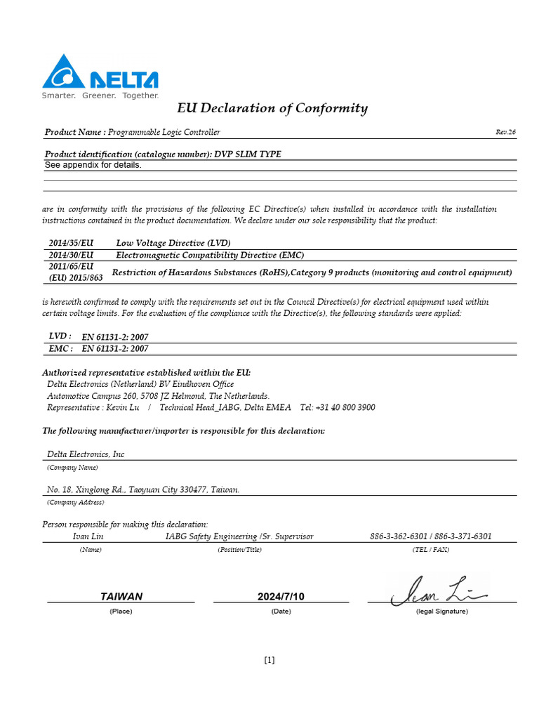 DELTA - IA - PLC - DVP SLIM Series - CE - 20240710 | PDF