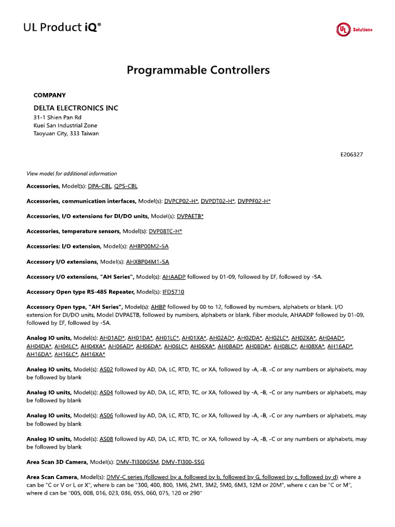 DELTA IA PLC All UL EN 20240710 | PDF