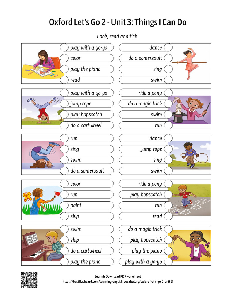 Oxford Let's Go 2 - Unit 3: Things I Can Do: Learn & Download PDF Worksheet | PDF
