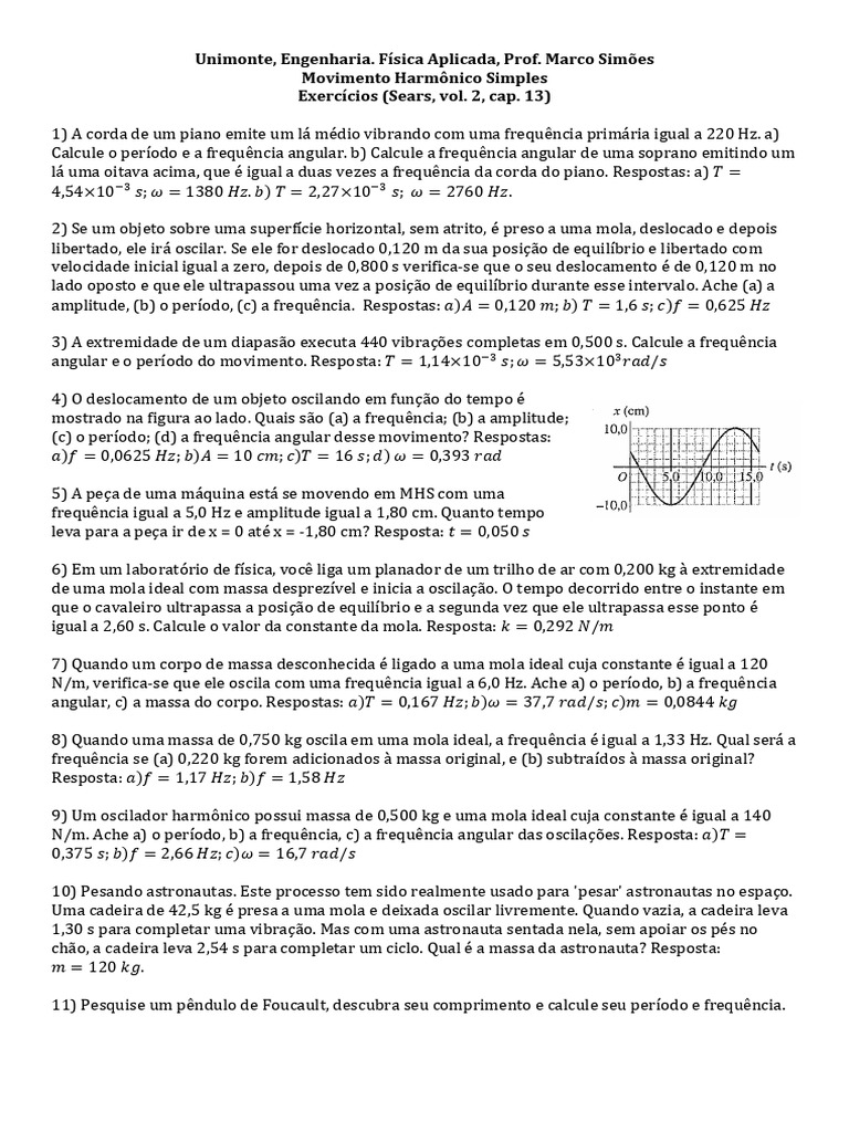 MHS, Lista 2 - Equação Do MHS | PDF